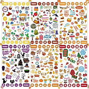 24 Sheets Daily Planners Monthly Celebrations Planner Stickers for Calendar Decorating, Planning, Scrapbooking, Holiday Seasonal General Events, 1,100+ Stickers Per Pack