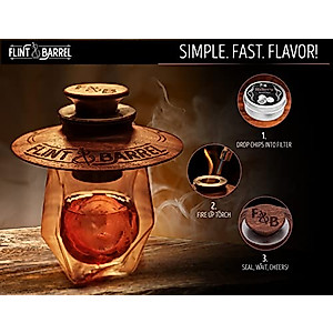 Flint & Barrel Cocktail Smoker Kit with Torch and Wood Chips, 4 Flavors - Old Fashioned Smoker Kit, Bourbon & Whiskey Drink Smoker Infuser Kit - Whiskey Gifts for Men, Dad, Husband (No Butane)