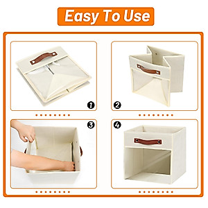 HNZIGE 11 Inch Cube Storage Bin for Storage Organizer,Shelf Fabric Storage Bin for Cube Organizer, Canvas Clear Cube Storage Bins,Collapsible Cubby Decorative for Cube Storage Cloth Home(Cream 4 PCS)