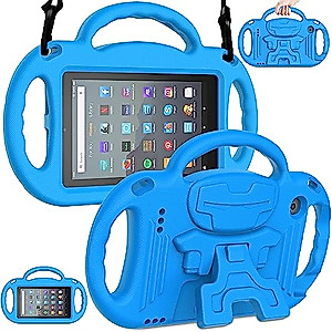 LTROP Kindle Fire 7 Tablet Case, Fire 7 2019/2017 Case for Kids - Light Weight Handle Stand Shoulder Strap Child-Proof Case for Fire 7-inch Display Tablet (9th Generation & 7th Gen) - Blue