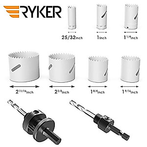 Ryker Hole Saw Kit with Arbors and Replacement Drill Bits, Heavy Duty Steel Construction for Boring Wood, Aluminum, Metal, or PVC, Plumbing and DIY Carpentry (Bi Metal - Metal Hole Saw Kit)