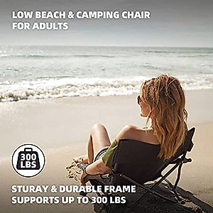 HITORHIKE Low Sling Beach Camping Concert Folding Chair with Armrests and Breathable Nylon Mesh Back Compact and Sturdy Chair(Blue,Normal)