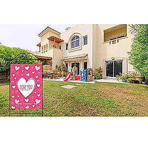 Akeydeco Valentine's Day Flag,28x40 Inch Valentine's Heart Garden Flag with Two Grommets Double Sided Printing 2 Layer Burlap Valentine Flags for Your Valentine's Day Decoration