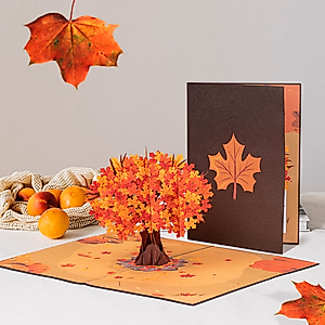 Paper Love 3D Autumn Pop Up Card, Handmade Maple Tree Popup Greeting Cards, For Fall, Birthday, Thanksgiving, Thinking of You, Sympathy, All Occasion - 5" x 7" Cover - Includes Envelope and Note Tag
