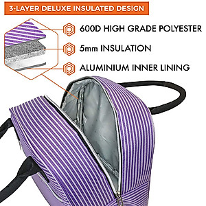 opux Insulated Lunch Box Women, Lunch Bag Tote Girls Kids Teen Adult, Cute Soft Lunch Cooler Container Work School, Reusable Thermal Food Meal Prep Organizer Lunch Pail Travel Beach, Purple Stripes