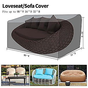 delightLife Patio Furniture Sofa Cover, Outdoor Waterproof 600D 2-3 Seater Loveseat Black Cover, Buckles Drawstring and Air Vent Design (90" Wx34 Dx32 H)