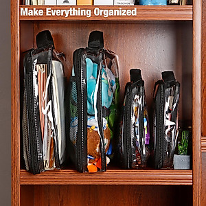 PandaEar 4 Pack Toy Storage Zippered Bags, Clear PVC Portable Organizer Bags with Manual Pockets for Board Games, Puzzles, Building Blocks, Book & Small Toys -Small, Large