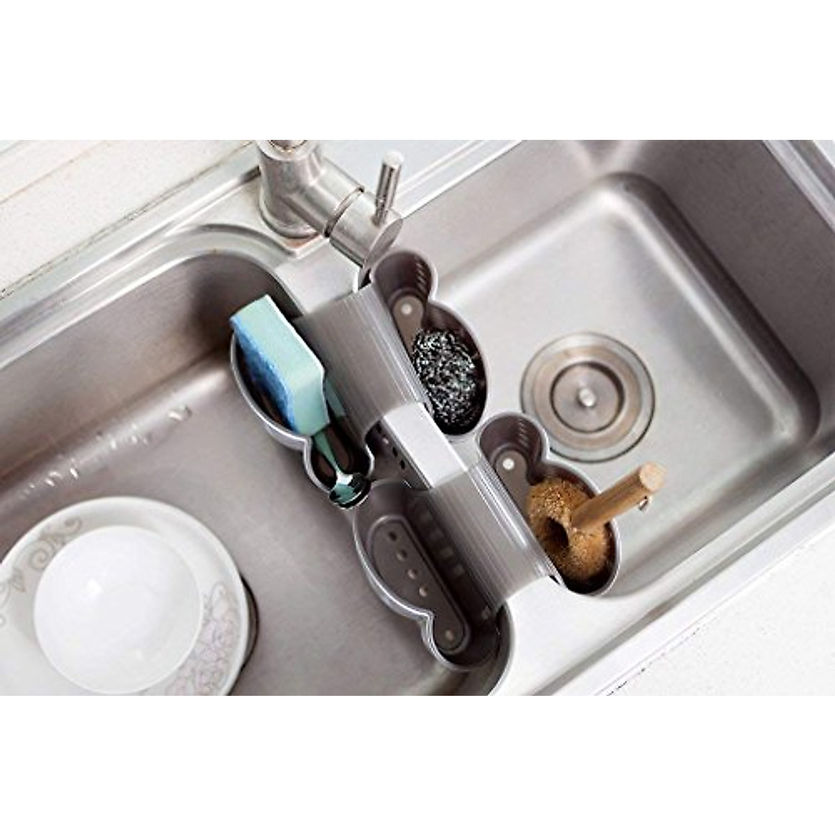 SEIDO Kitchen Sink Caddy Sponge Holder, 2-pack Saddle Sponge Caddy Organizer for Kitchen, Bathroom, Durable and Cute (White)