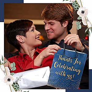 45 Pcs Wedding Welcome Bags for Hotel Guests Gold Foil Wedding Gift Bags with Handles Thanks for Celebrating with Us Paper Bags Medium Size Wedding Bags Bridal Gift Bags Baby Shower Favor (Dark Blue)