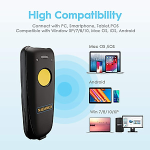 NADAMOO Wireless 2D Barcode Scanner Compatible with Bluetooth, 2.4G Wireless & USB Wired Connection, Portable Bar Code Scanner for Inventory Library CMOS Image Reader for Tablet PC, Read 1D 2D QR Code
