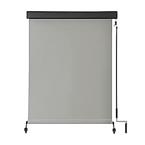 VICLLAX Premium Outdoor Roller Shade PVC Fabric Exterior Roller Shade Crank Operated with Aluminum Protective Valance for Porch Patio Pergola (6' W X 8' L), Light Grey