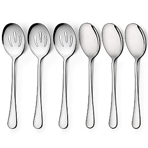 LIANYU 3 Serving Spoons, 3 Slotted Serving Spoon, Stainless Steel Party Buffet Catering Dinner Banquet Serving Spoons, 8 3/4 Inch, Mirror Finish, Dishwasher Safe