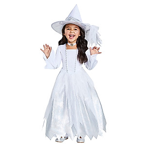 Spirit Halloween Toddler Wintery Witch Costume | Toddler sizing available in 2T - 6T | White dress with matching hat and accessory - (5T - 6T)