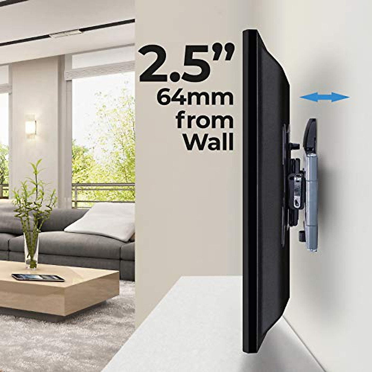 Amazon Basics Triple Arm Full Motion Articulating TV Wall Mount, fits TVs 23-50" up to 55lbs, Black