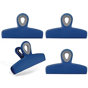 COOK WITH COLOR Bag Clips - Heavy Duty Chip Clip and Refrigerator Magnet Clips for Food Storage with Air Tight Seal Grip, Blue, Pack of 4 Large Clips
