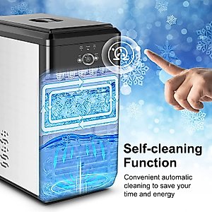 COSTWAY Nugget Ice Maker Countertop, 44 LBS Ice Makers with Built in Self-Cleaning, Intelligent Control Panel, Compressor and Ice Scoop, Portable Compact Ice Maker Machine for Party, Kitchen, Office
