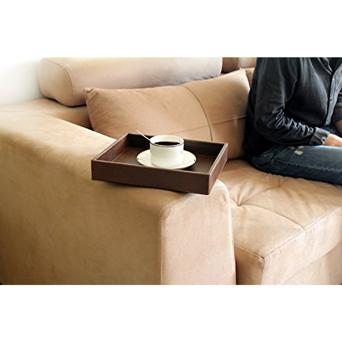 Vixdonos Leather Valet Tray,Rectangular Catchall Tray,Counter Organizer for Key,Jewelry,Perfume,Glasses and Watches(Brown)