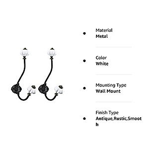 NIKKY HOME Wall Hooks Decorative 2 Pack Hanging Rustic Vintage Pumpkin Metal Iron Ceramic Antique Mounted Wall Hook for Towels Coat Bag Scarf Cap Hat Key for Farmhouse Mudroom Closet Bathroom, White