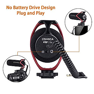 comica CVM-V30 LITE Video Microphone,Super-Cardioid Condenser On-Camera Shotgun Microphone for Canon Nikon Sony Panasonic DSLR Cameras,Mic for iPhone Android Smartphone with 3.5mm Jack(Red)