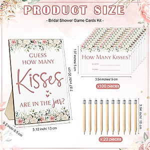 Yousoontic 122 Pieces Guess How Many Kisses Bridal Shower Games Include 1 Bridal Shower Wooden Sign 100 Guessing Cards 20 HB Pencils 1 Game Jar for Guests Wedding Party