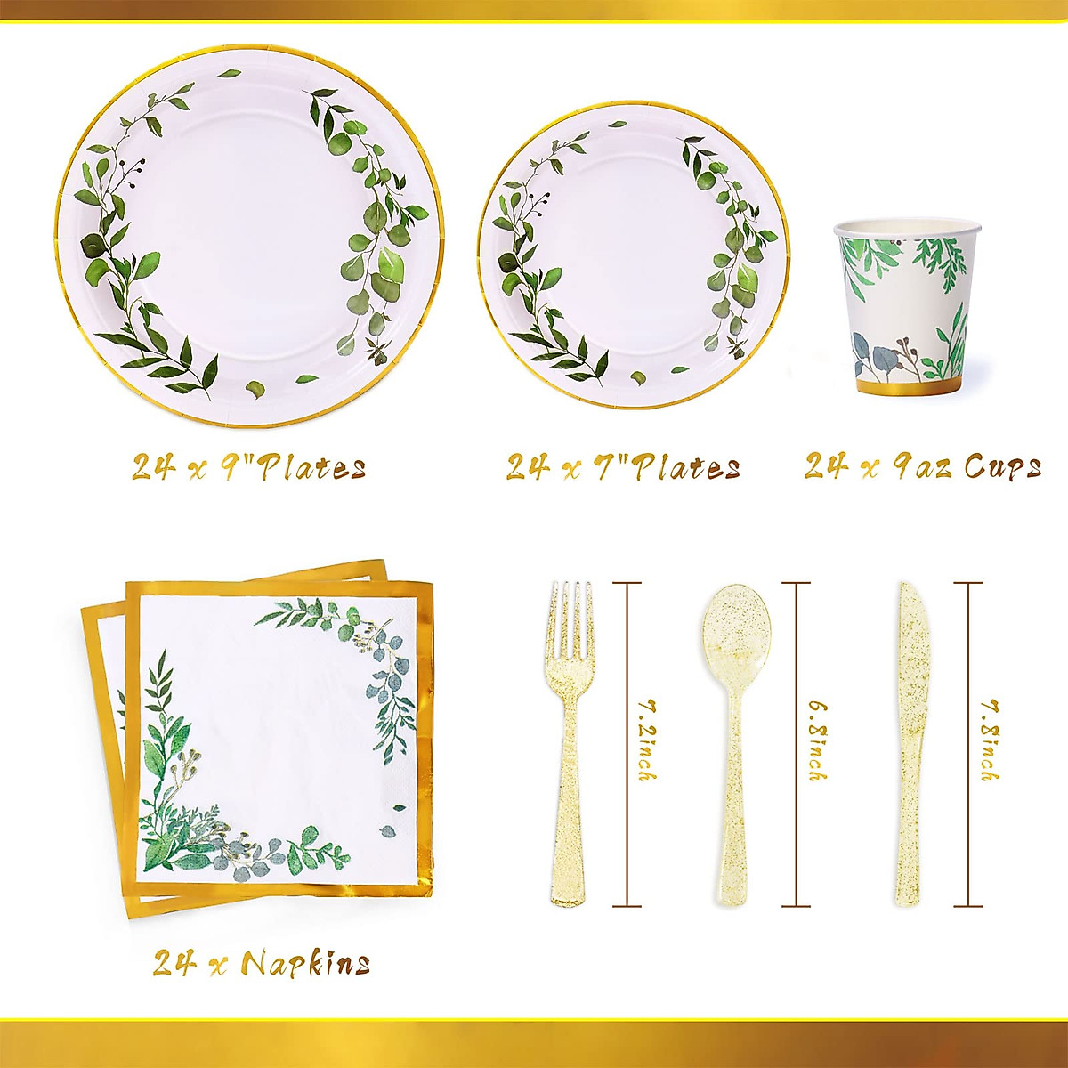 Boosolo Sage Green Bridal Shower Decorations,Sage Green Birthday decorations,Sage Green Plates and Napkins Party Supplies for Wedding,Bridal Shower,Baby Shower,Baptism Decorations(24 Guest)