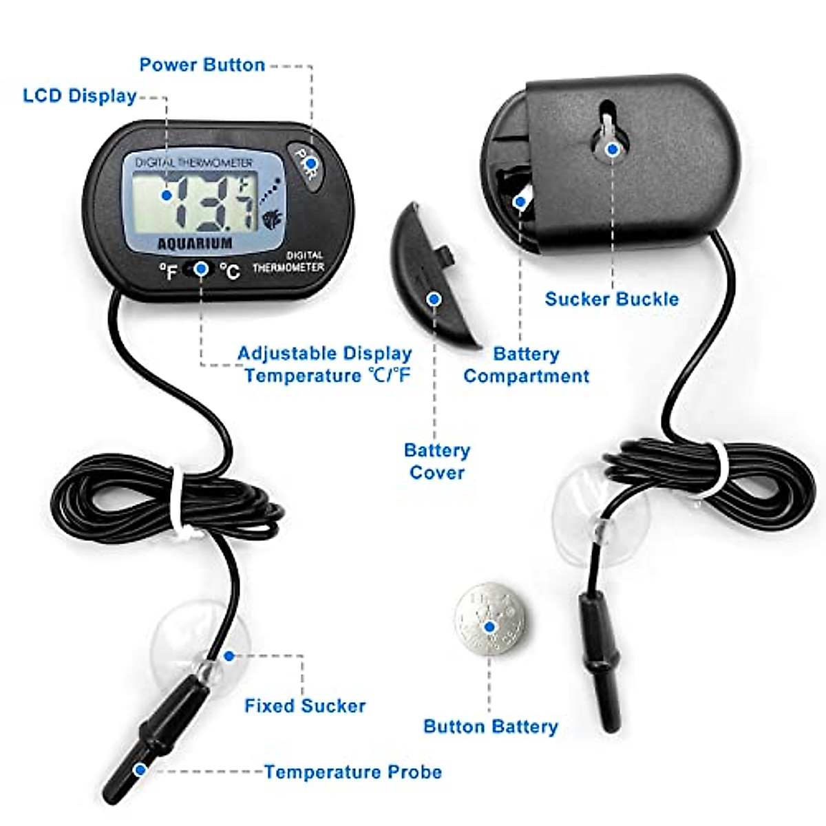 2 Pack 300W Submersible Aquarium Heater, Adjustable Temperature Fish Tank Heater with Thermometer, Protective Case and Suction Cup for 40-90 Gallon Saltwater Freshwater Fish Tank, Turtle Tank