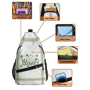 Sling Backpack, St. Patrick's Day Blessed Shamrock Floral Watercolor Waterproof Lightweight Small Sling Bag, Travel Chest Bag Crossbody Shoulder Bag Hiking Daypack for Women Men