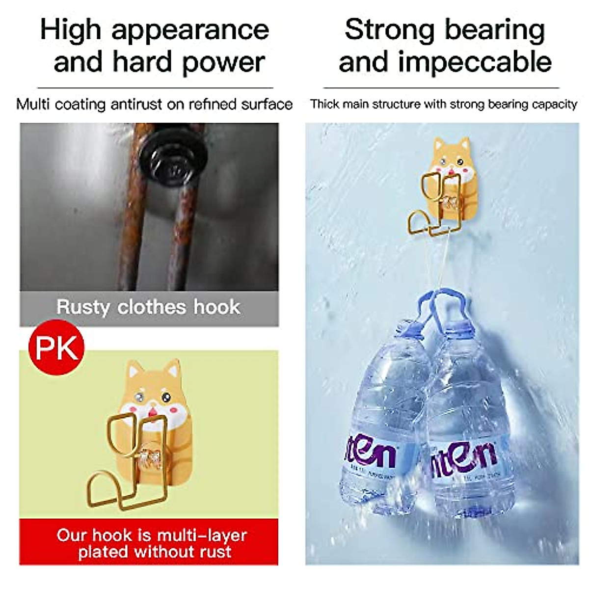 4pcs Latest Models Adhesive Hooks Washbasin Hooks Cute Animal Hooks Heavy Duty 55.11lb(Max) Waterproof Antirust Reusable Utility for Bathroom Kitchen Kids Room Multiple Use