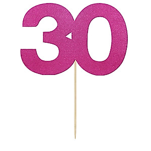 Hot Pink Glitter 30th Birthday Cake Topper, Cheers to 30 Years Cake Decorations for Women, Happy 30th Birthday Anniversary Party Decorations