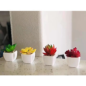 4 Pack Succulent Plants Artificial Fake Succulents in Pots Faux Succulents Fake Plants Bulk Assortment in Flocked Green Small Succulent Holder Decor for Window Landscape Garden Home Office Decor
