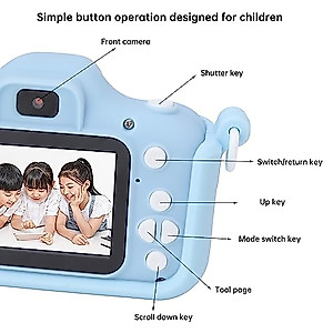 Jopwkuin Kids Camera, HD Digital Camera Timing Video Recording Multi Photo Frame AI Face Recognition 20MP for Boys and Girls Gift (Blue)