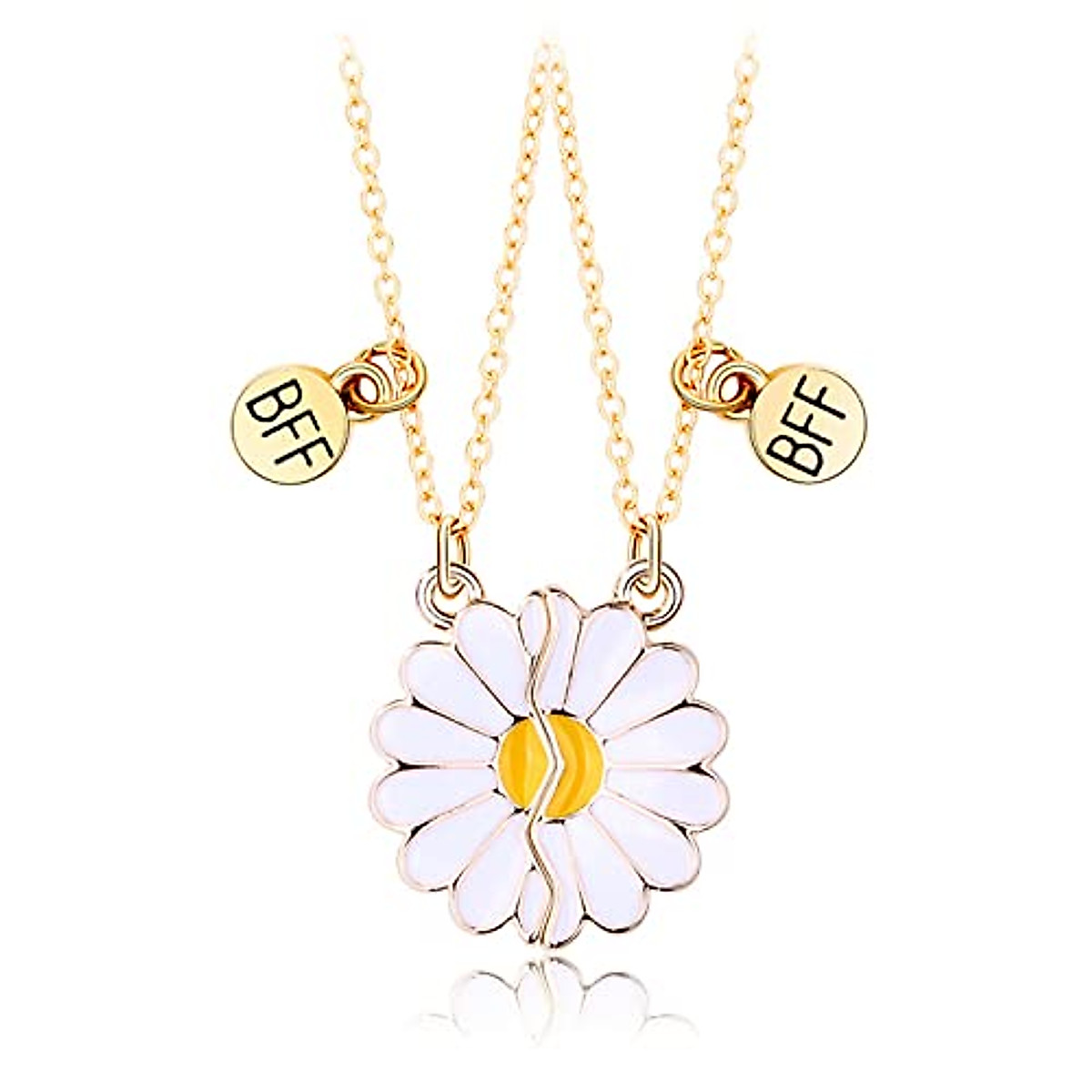 2Pcs Half Sun Sunflower Daisy Flower Pendant Necklace for Women Best Friend Attraction Long Distance Matching Adjustable Necklace Friendship Jewelry-D gold sunflower
