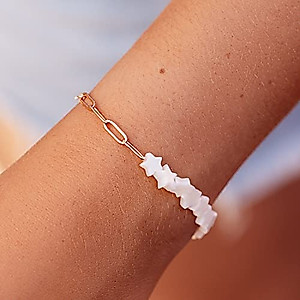 Pura Vida Bracelet Rose Gold Glowing Star Charm Bracelet - Chain Bracelet with Metal Charms, Beaded Bracelet for Women - Stackable Bracelets for Teen Girls, Handmade Bracelets for Teens - One Size