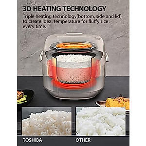 Toshiba Rice Cooker 6 Cup Uncooked – Japanese Rice Cooker with Fuzzy Logic Technology, 7 Cooking Functions, Digital Display, 2 Delay Timers and Auto Keep Warm, Non-Stick Inner Pot, White