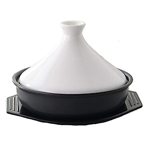 NESKX Ceramic Cooking Pot Cast Iron Pot with Lid Lead Free Cooking Tagine,23Cm Tagine Cooking Pot,Ceramic Tagine Pot,Stew Casserole Slow Cooker with Wooden Shovel and Tray Casserole Pan