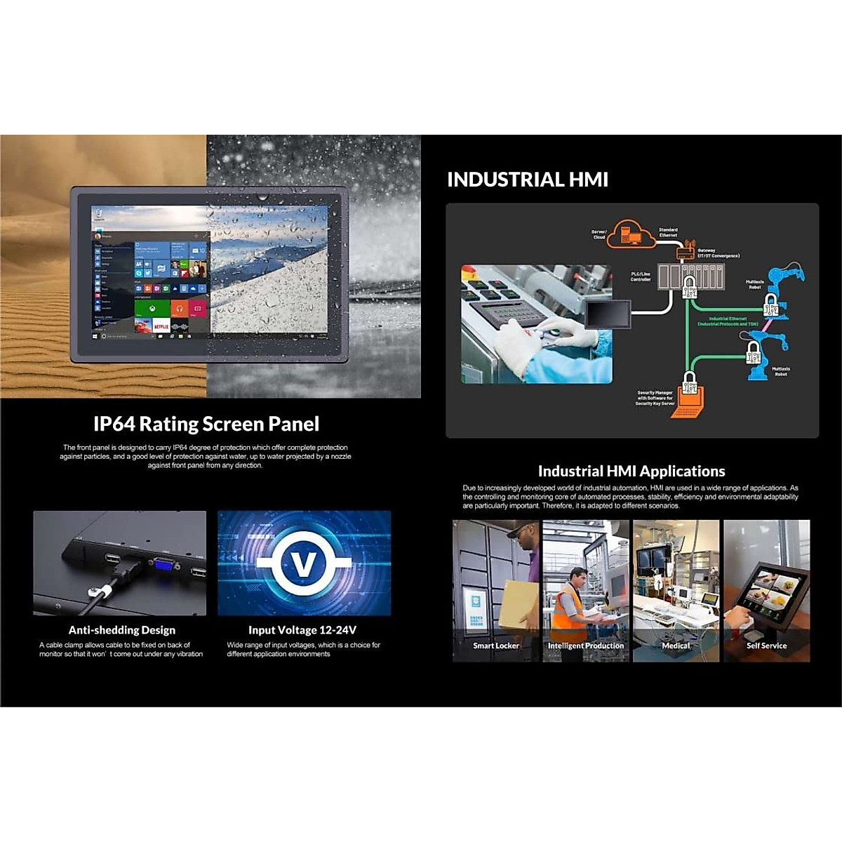 LILLIPUT 15.6" TK1560/T 10-Point Touch Screen Monitor and 1000 nits high Brightness IP65 Front Panel Design with HDMI, VGA, AV Metal Frame Touch Screen Monitor