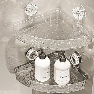 LGQY Raidley No Drill Clear Wall Caddy, Drill-Free Removable Multi Triangle Storage,2024 new light luxury style glacier pattern suction cup shelf (Clear-B)