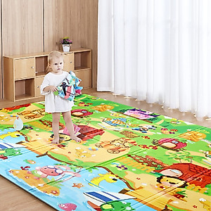 Baby Play Mat Playmat Baby Mat Baby Folding Mat Extra Large Play Mat XPE Foam Crawl Mat Reversible Waterproof Portable Double Sides Kids Toddler Outdoor Indoor Use Non Toxic Colorful 79" x 60"