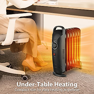 LifePlus Oil Filled Heater, 700W Portable Radiant Space Heater with Adjustable Thermostat, Electric Small Quiet Heater with Overheat Protection for Room Indoor Office, Black
