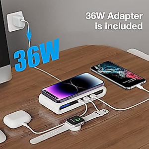 USB C Fast Charger, 4 in 1 30W Charging Station for Multiple Devices, Wireless Charger for Samsung Galaxy Phone, Watch/iPhone 14/13/12/11 Series, 3 Ports USB Hub with 7 Color Ambient Light