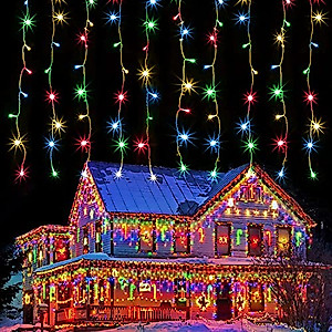 kemooie Outdoor Christmas Lights, 400 Led 26.2FT x3.3FT Hanging Curtain Lights, Connectable 8 Lighting Modes for Christmas Decorations Bedroom Wall Party Garden Decorations (Multicolor)