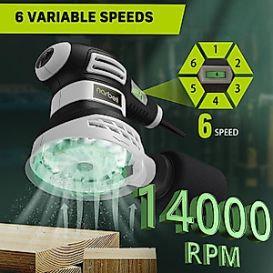 NARBELL Orbital Sander 3.0AMP(360W),14000RPM Random Orbit Sander Tool with 6 Variable Speeds, 5" Electric Palm Sander Kit with Dust Bag,15pcs Sandpapers for Woodworking & Sanding, Light Gray