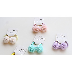 Hot&Sattion 20pcs Baby Toddler Flower Pom Ball Hair Ties for Girls, Small Hair Ties for Kids, Multicolor No-metal Hair Elastics Stretchy Ponytail Holders