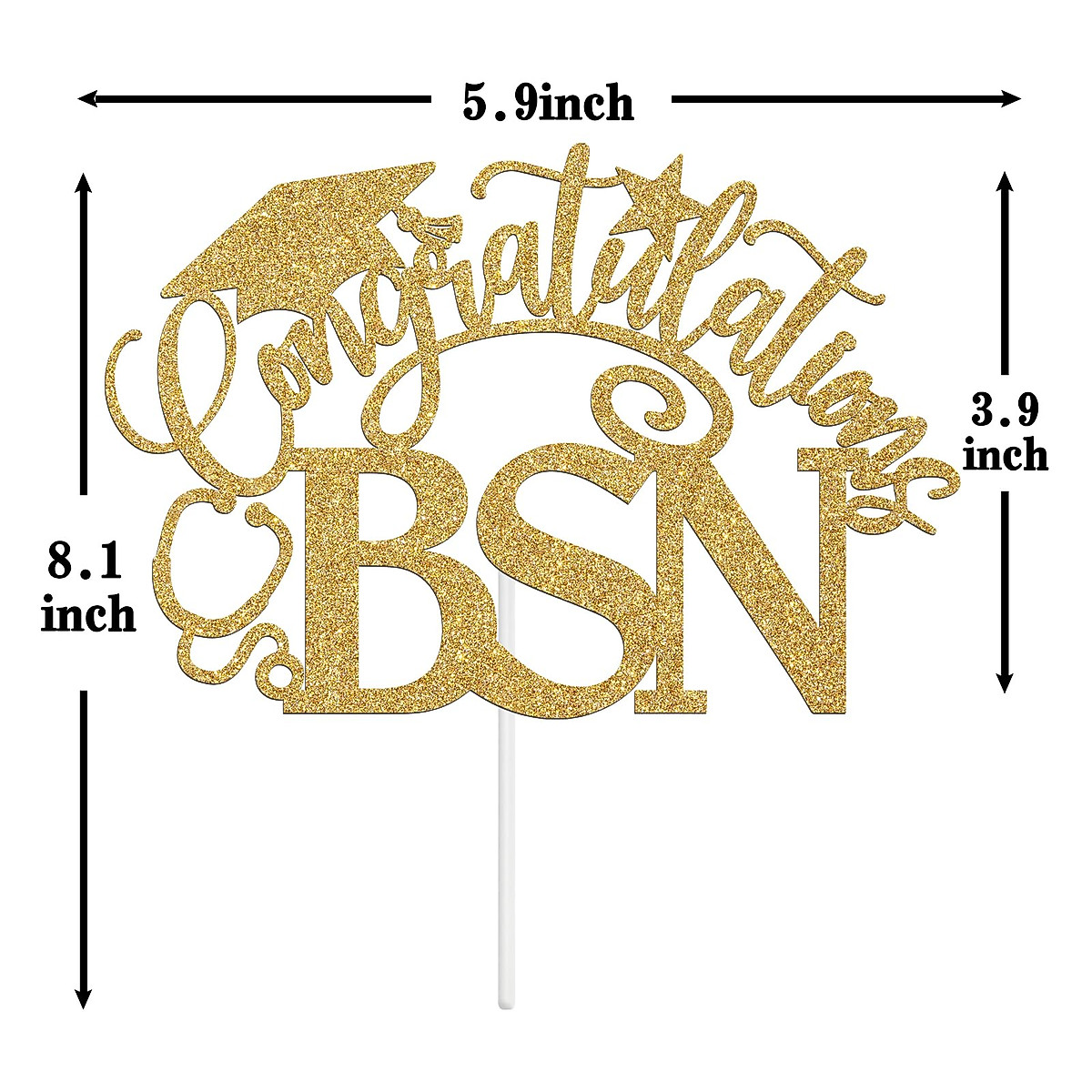 Ferburitar Congratulations BSN Cake Topper, Congrats Nurse/RN Cake Decor, 2025 Nursing School Grad Graduation Party Decorations Supplies, Gold Glitter
