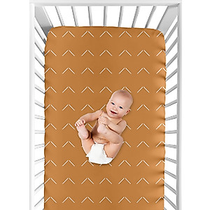 Sweet Jojo Designs Pumpkin Boho Arrow Boy or Girl Fitted Crib Sheet Baby or Toddler Bed Nursery - Orange and White Bohemian Tribal Southwest Chevron Geometric Herringbone Woodland Gender Neutral