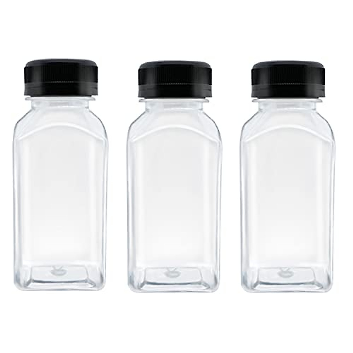 MYYZMY 3 Pcs 8 Ounce Plastic Juice Bottles, Reusable Bulk Beverage Containers for Juice, Milk and Other Beverages, Black lid
