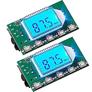 2 Pieces Digital FM Transmitter Module Stereo FM Transmitter DSP PLL 76.0-108.0MHz Stereo Frequency Modulation with LCD Display Line/USB/Mic Input, DC 3.0V - 5.0V