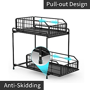 STILLDIO Metal Under Sink Organizer and Storage with 2 Tier Slide Out Wire Baskets Sliding Drawers for Kitchen Bathroom Office Toilet Under Cabinet Shelf Countertop Heavy Duty Collection Space Saver
