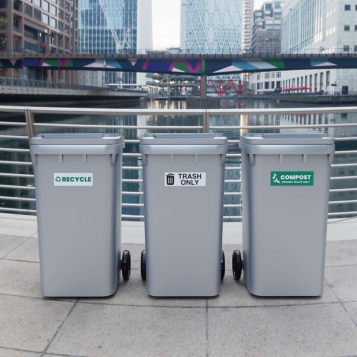 Recycle Trash Compost Sticker Set – Heavy-Duty Trash Bin Labels - 3-5 Year Indoor/Outdoor Rated - Weather Proof, Ultra Durable - USA Made (6x2 inch), 2 Labels of Each, 6 Total