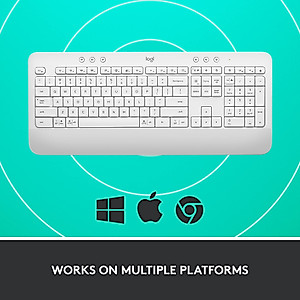 Logitech Signature K650 Comfort Full-Size Wireless Keyboard with Wrist Rest, BLE Bluetooth or Logi Bolt USB Receiver, Deep-Cushioned Keys, Numpad, Compatible with Most OS/PC/Window/Mac - Off White